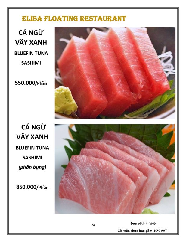 Thực Đơn Gọi Món - Tàu Nhà Hàng Nổi Elisa