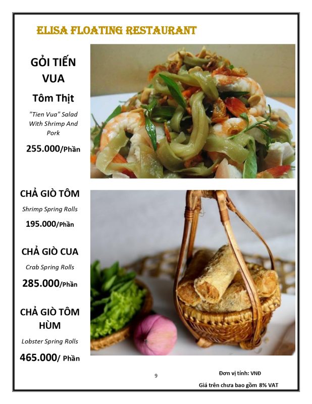 Thực Đơn Gọi Món - Elisa Floating Restaurant