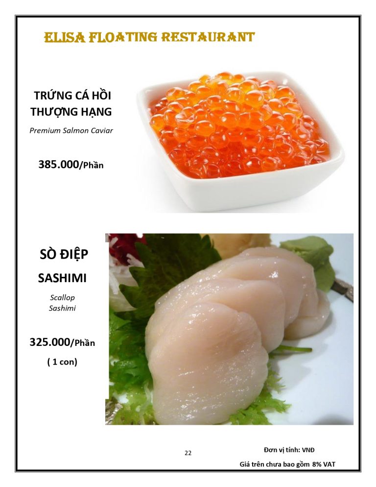 Thực Đơn Gọi Món - Elisa Floating Restaurant